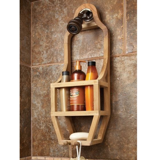 Wooden shower caddy store